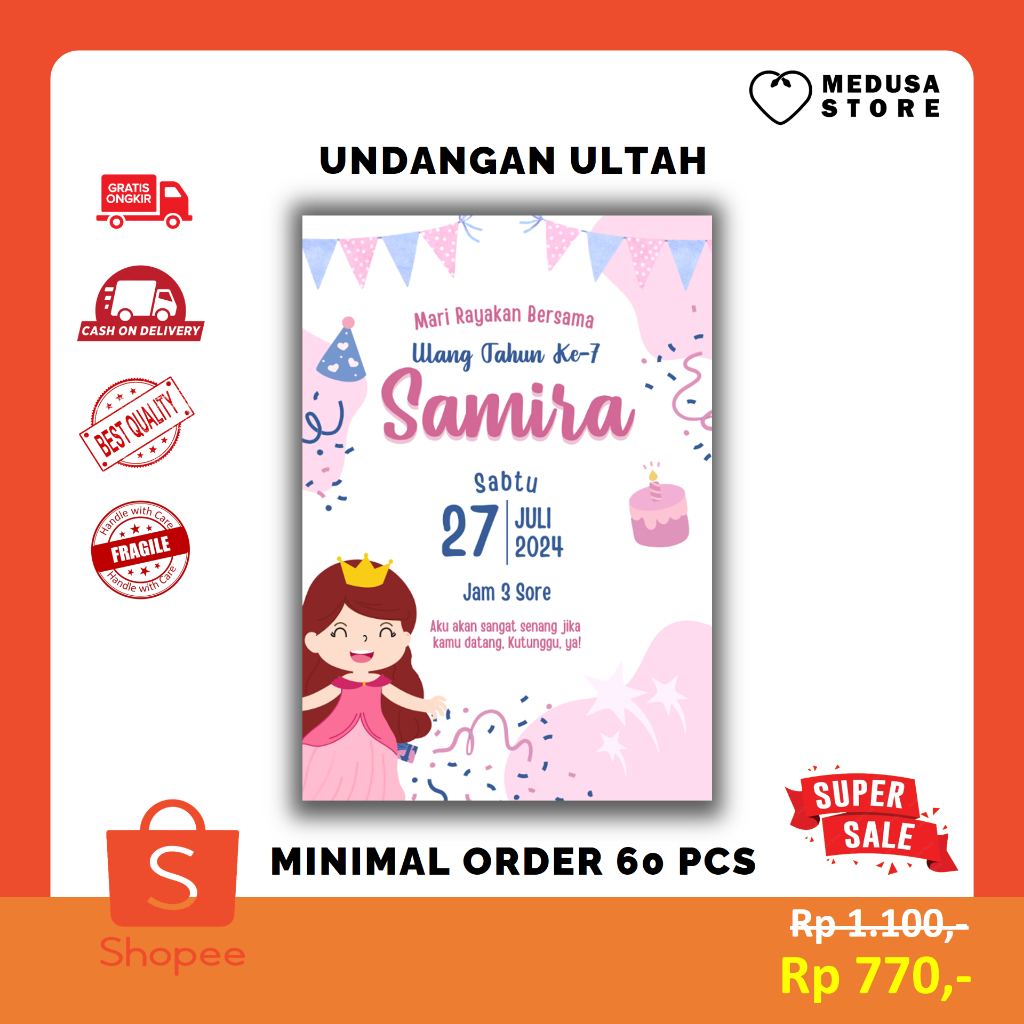 Jual Undangan Ulang Tahun/Ultah aesthetic anak laki laki dan perempuan ...