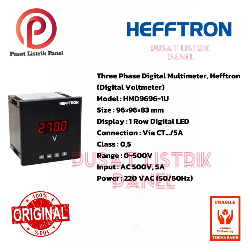 Jual volt meter single HDM9696-1U LED DIGITAL HEFFTRON 4 digit angka ...
