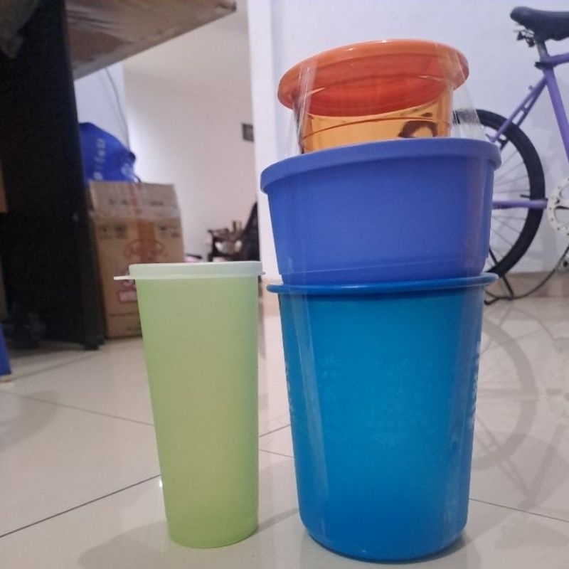 Jual Tupperware canister biru Toples 1,2L 530ml 150ml bulat oren new ...