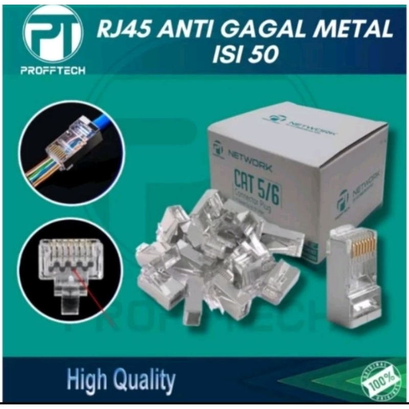 Jual Konektor UTP RJ45 isi 50pc cat 6e Anti Gagal / Jack RJ45 Besi ...