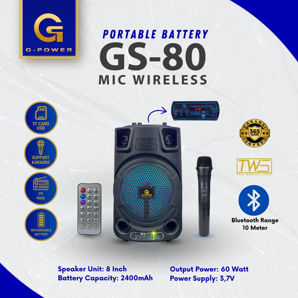 Jual G-POWER Speaker Gs-80 8inci Mic Wireless - Speaker Portable ...