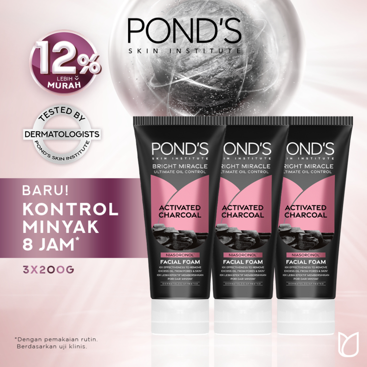 Jual Pond's Bright Miracle Ultimate Oil Control Facial Foam 200G x3 | Shopee Indonesia