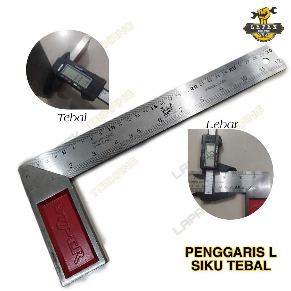 Jual Penggaris L Siku Tukang TEBAL Grafir 12" 30cm Angel Ruler 90 ...