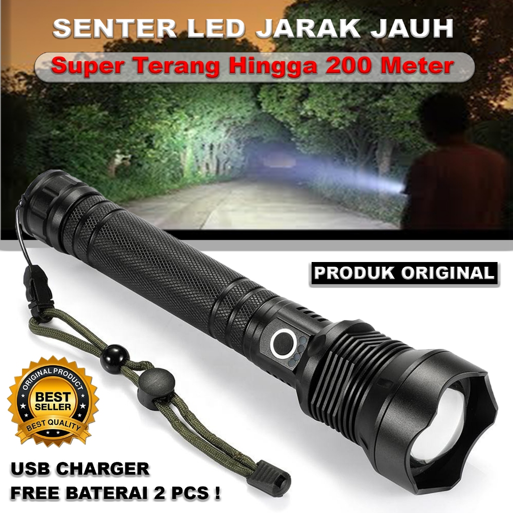 Jual Senter LED Jarak Jauh XHP70.2 Super Terang Anti Air Kokoh Paket ...