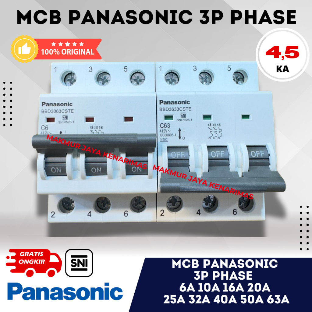 Jual MCB 3P Phase 6A 10A 16A 20A 25A 32A 40A 50A 63A PANASONIC 4,5KA Original Murah / MCB ...