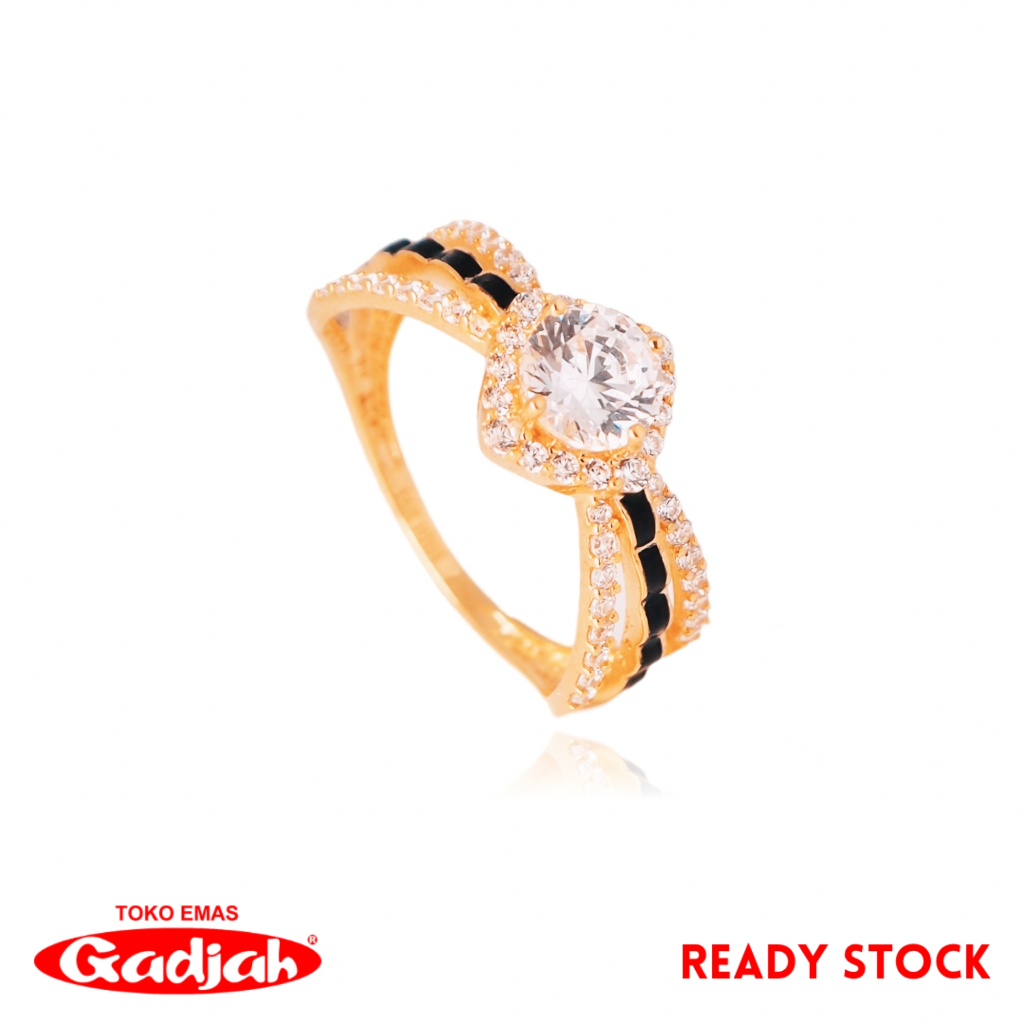 Jual Cincin Emas Solitaire Wajik Tabur Samping Garis Gerigi Cat Hitam ...