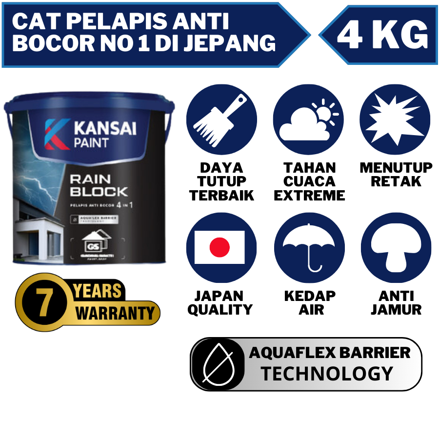 Jual [PART 3] KANSAI RAINBLOCK 4KG CAT PELAPIS ANTI BOCOR RAIN BLOCK WATERPROOFING 4KG | Shopee ...