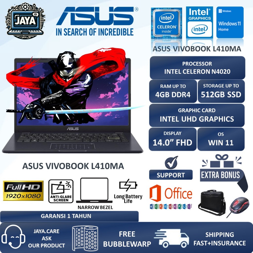 Jual Laptop Asus Vivobook L410ma Intel Celeron N4020 Ram 4GB 512GB SSD ...