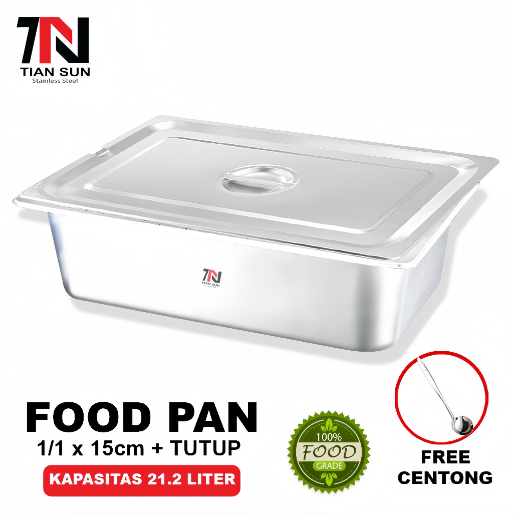 Jual Tian Sun Food Pan Stainless 1/1 x 15cm + Tutup ( 52 x 32,5 x 15cm) | Shopee Indonesia