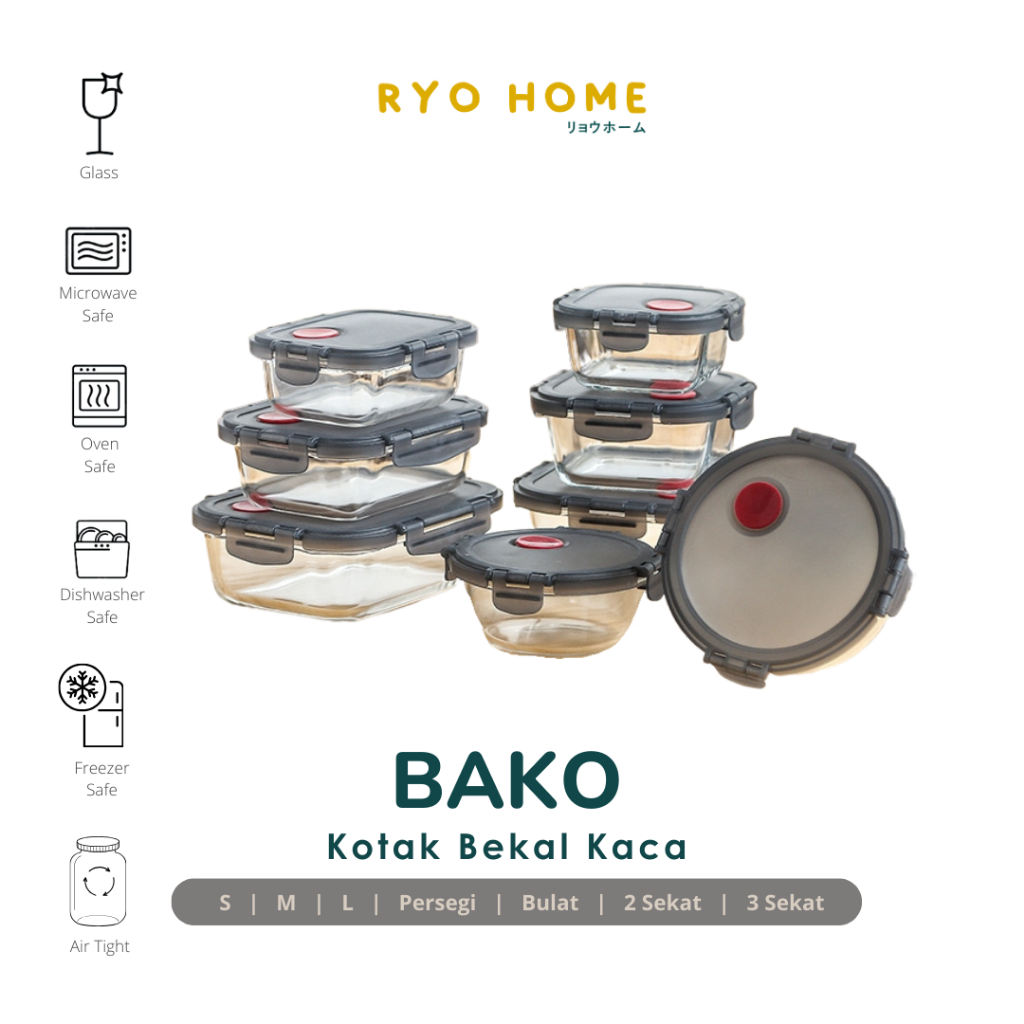 Jual Ryo Home - BAKO Kotak Bekal Kaca / Lunch Box Set / Food Storage ...