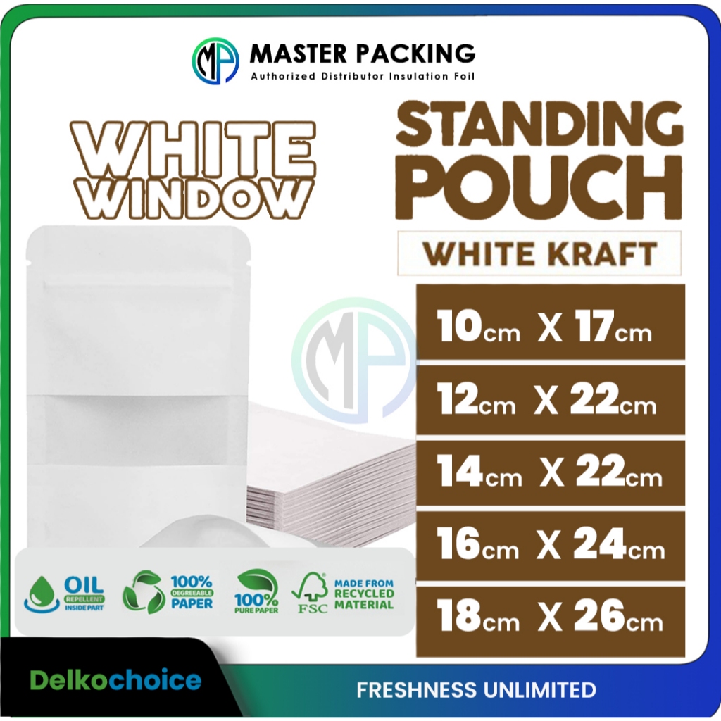 Jual Standing Pouch Kraft White / Putih Window ziplock kemasan snack ...