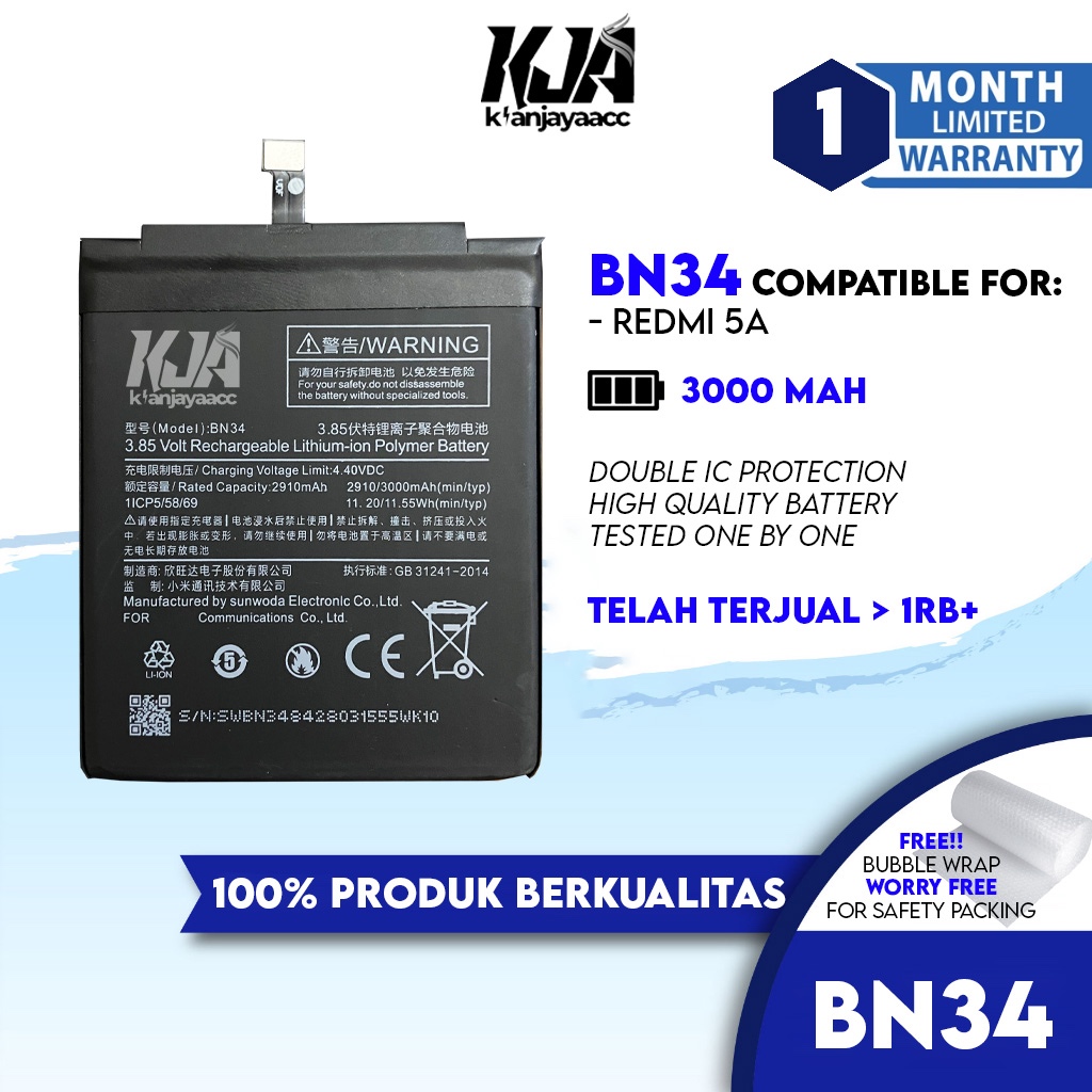 Jual Baterai Redmi 5A BN34 Original OEM Batrai Batre Battery Hp Ori ...
