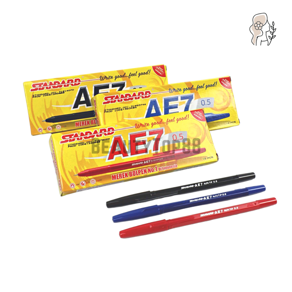 Jual Pulpen Standard AE7 - Ballpoint Bolpen Pen Hitam Biru Merah - [1 BOX isi 12 PCS] | Shopee ...