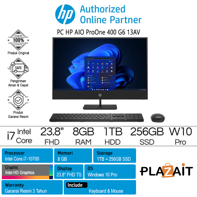 Jual PC HP AIO Pro One 400 G6 13AV /Intel Core i7-10700/16GB/1TB HDD+ ...