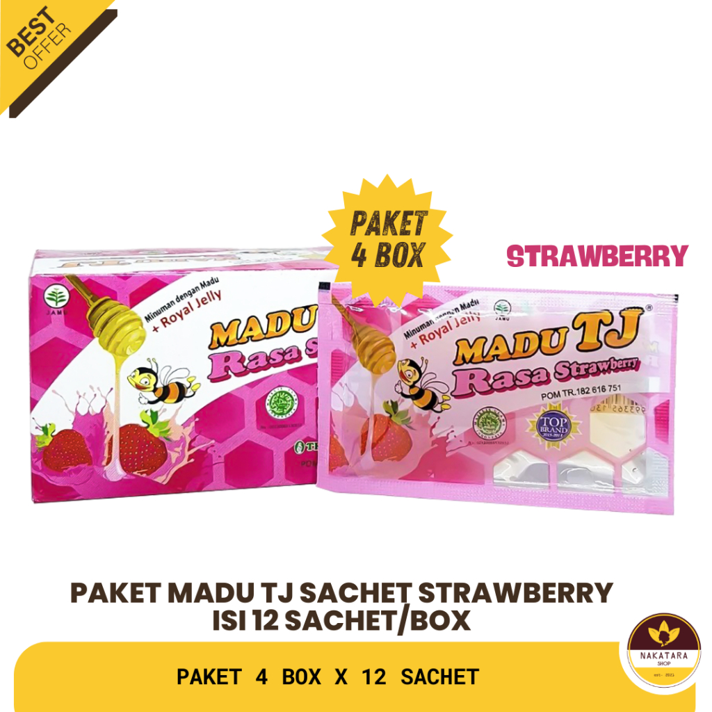 Jual Paket Bundle 4 BOX Madu TJ Sachet Rasa STRAWBERRY (isi 12 sachet ...