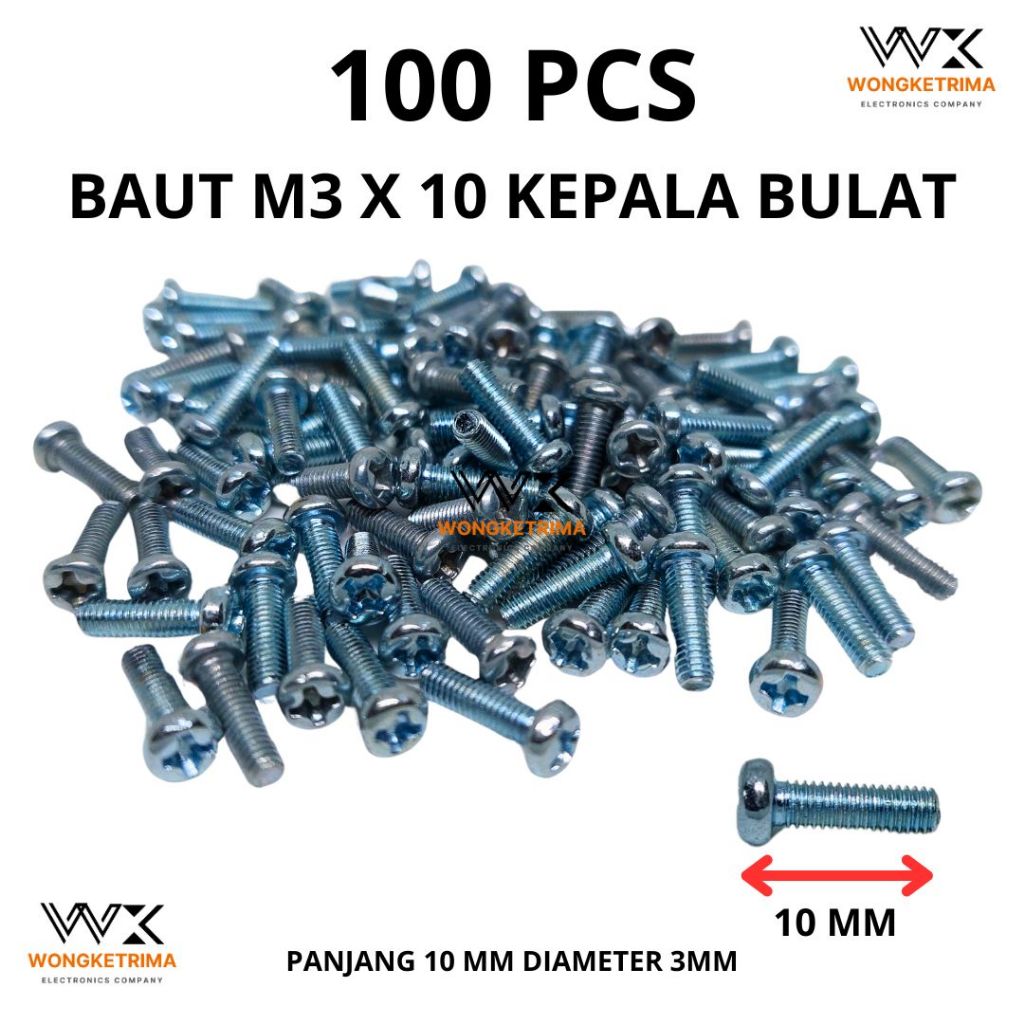 Jual baut M3 x 10 philips head kepala bulat baut transistor final baut ...