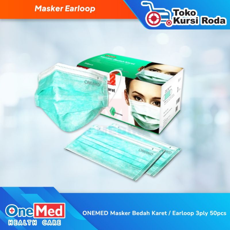 Jual ONEMED Masker Bedah Karet / Earloop Hijau 3ply 50pcs | Shopee ...