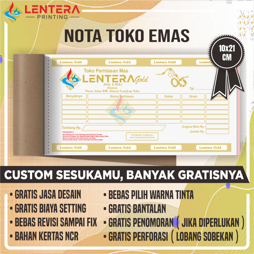 Jual Nota / Kwitansi Toko Emas Custom 21x1 cm, Rangkap 1 atau 2 play ...