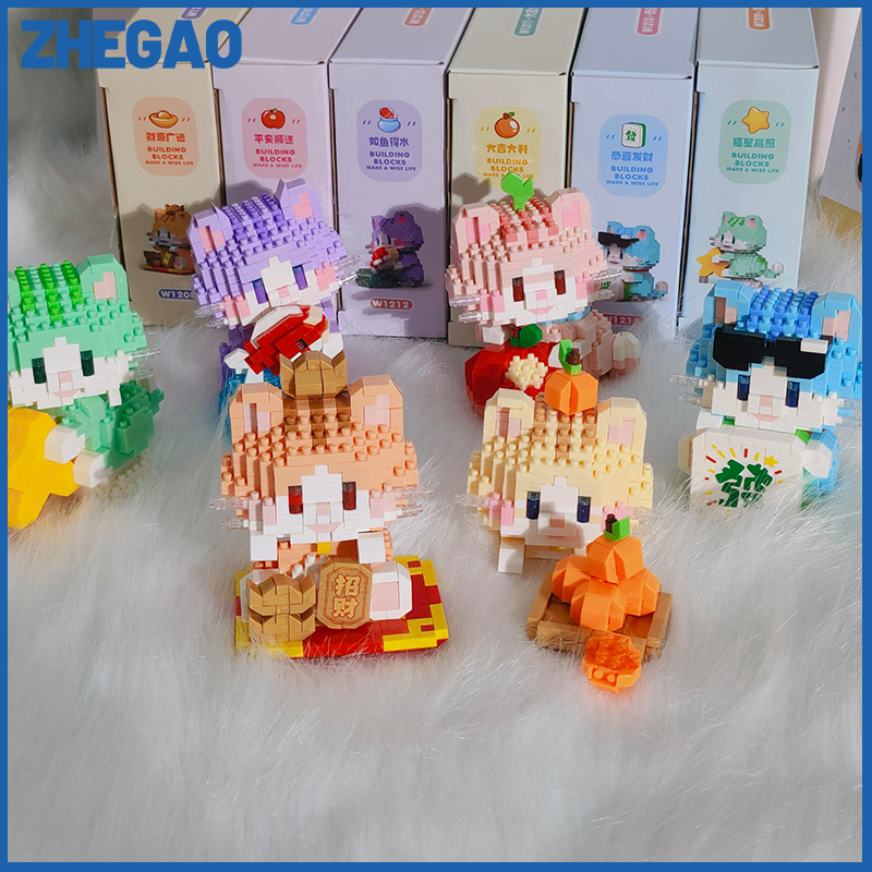 Jual ZHEGAO Mainan Bricks satwa liar 3D Puzzle kucing yang beruntung ...
