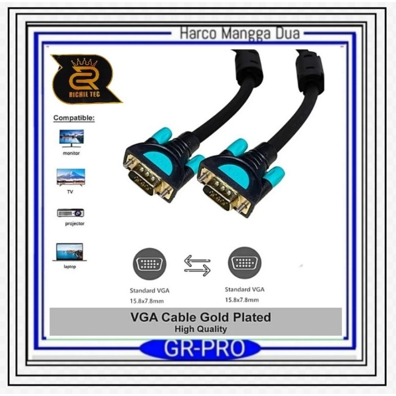 Jual kabel vga gold plate male male 15 meter Richie tech | Shopee Indonesia