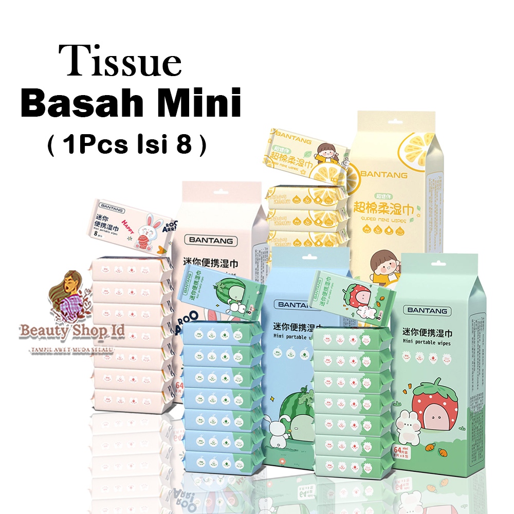 Jual (1 Pack Isi 8) Bantang Tisu Basah Mini Isi 8 Pack Non Alcohol ...