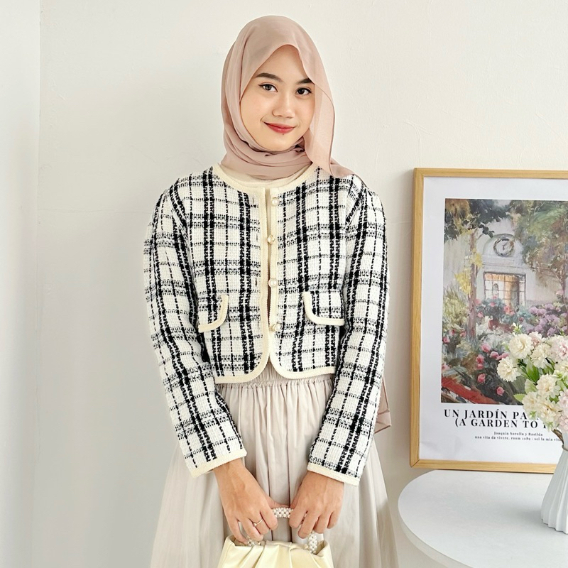 Jual HANAMI BLAZER TWEED IMPORT MODEL CROPTY BY MEECLO | Shopee Indonesia