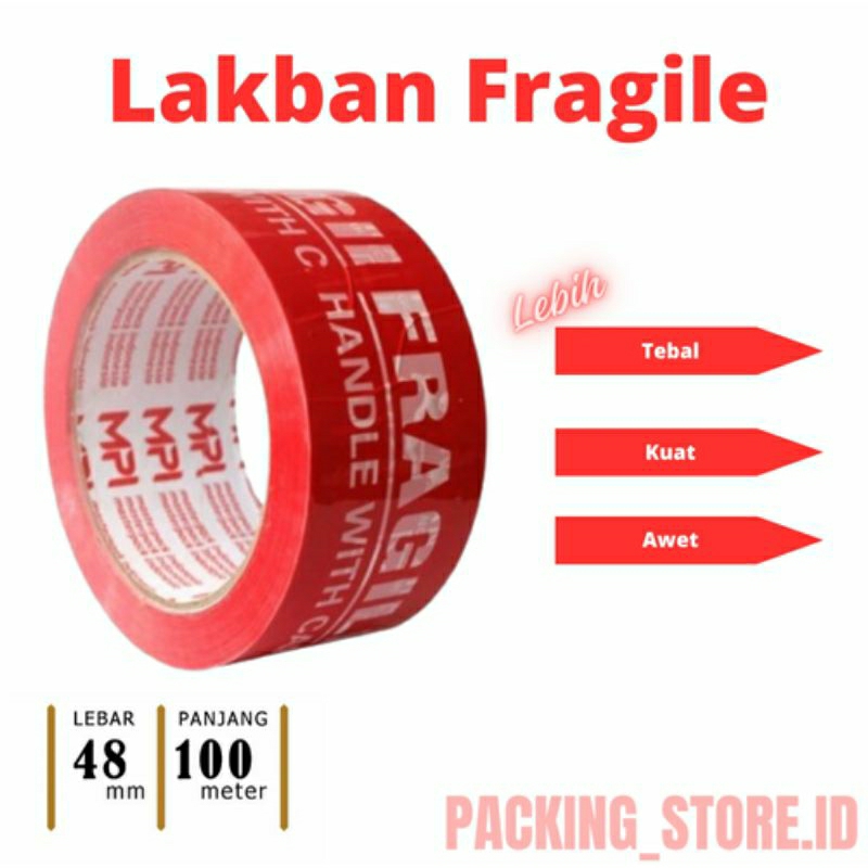 Jual Lakban Fragile Merah Jangan Di Banting Ukuran 48mmx100yard ...