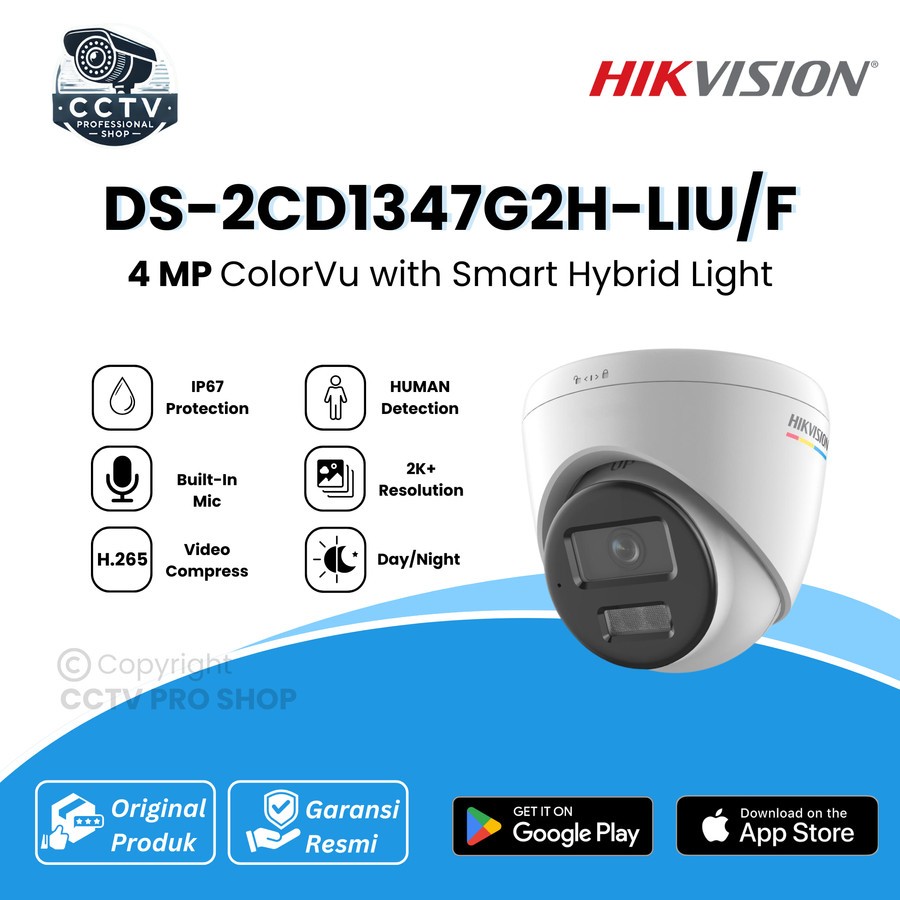 Jual Camera IP Hikvision DS-2CD1347G2H-LIU/LIUF 4MP ColorVu Smart Light Turret IP Camera ...
