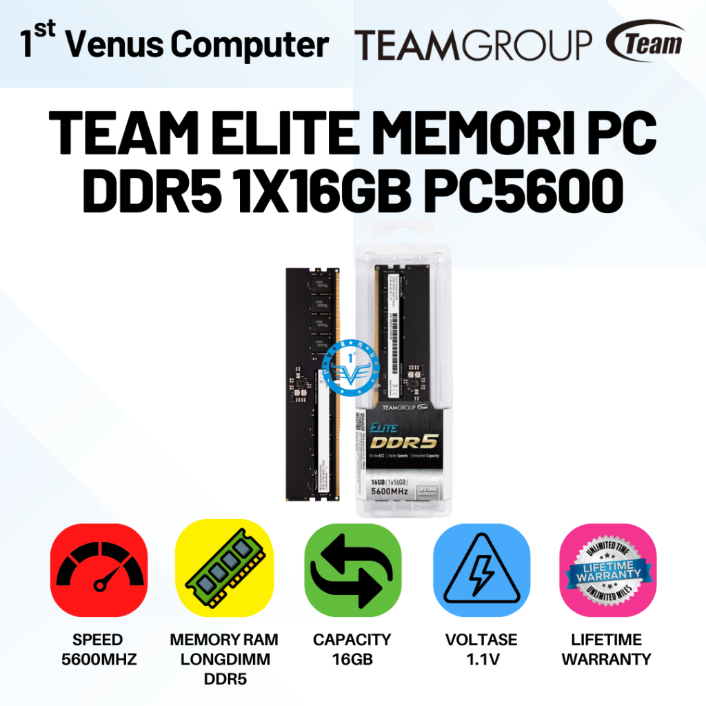 Jual Team Ram Elite 16GB (16X1) DDR5 5600Mhz Longdimm PC / MEM34-TEM ...