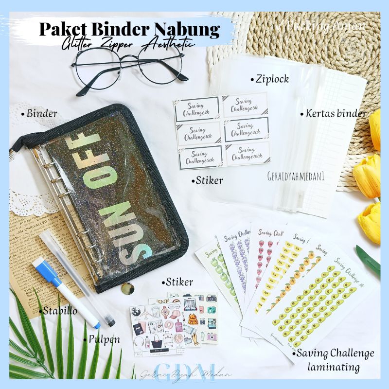 Jual Paket Binder Nabung Laminating Glitter Zipper A6 | Shopee Indonesia