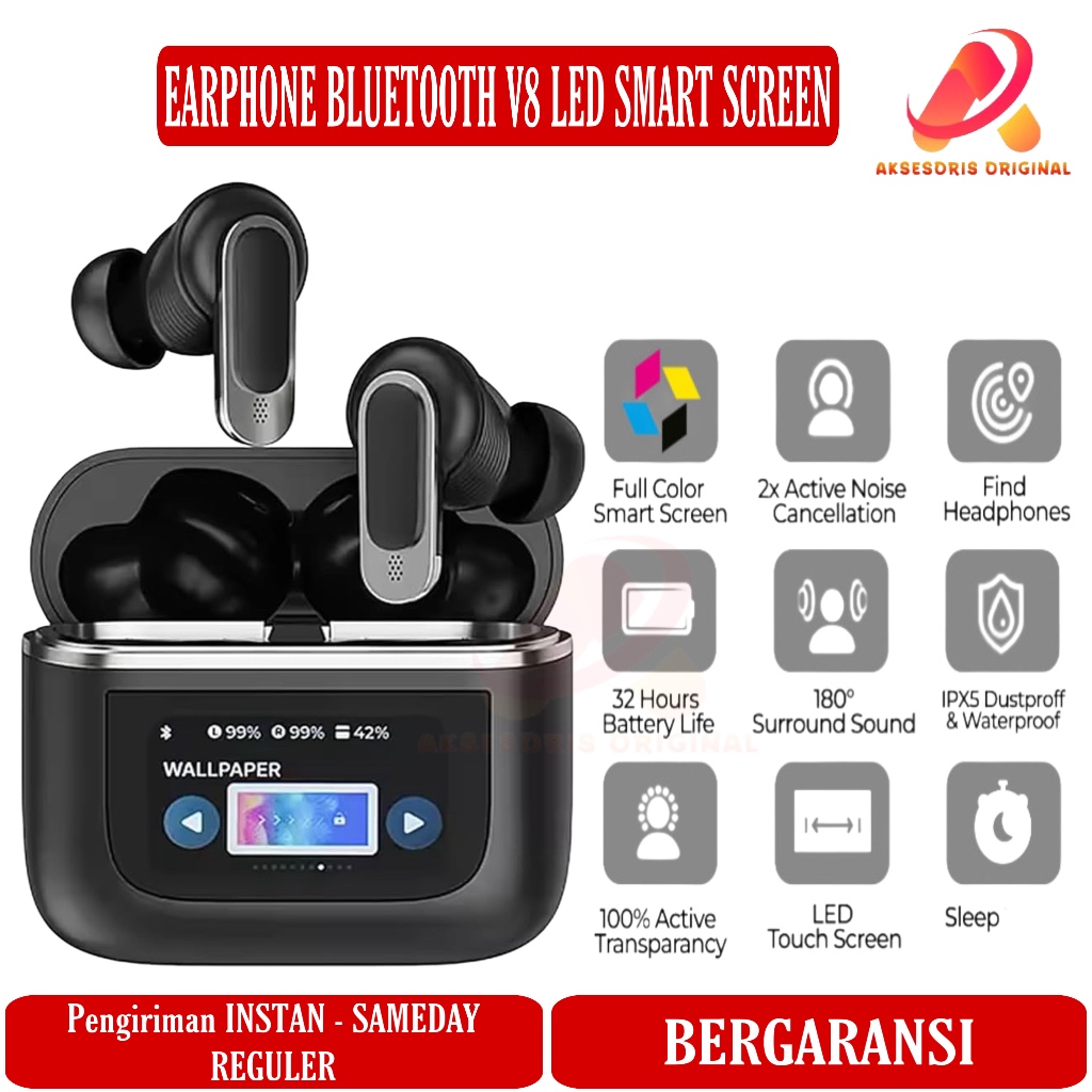 Jual Headset Bluetooth V8 TOUR PRO 2 With LED Charging Case Noice Cancelling ANC ENC True ...