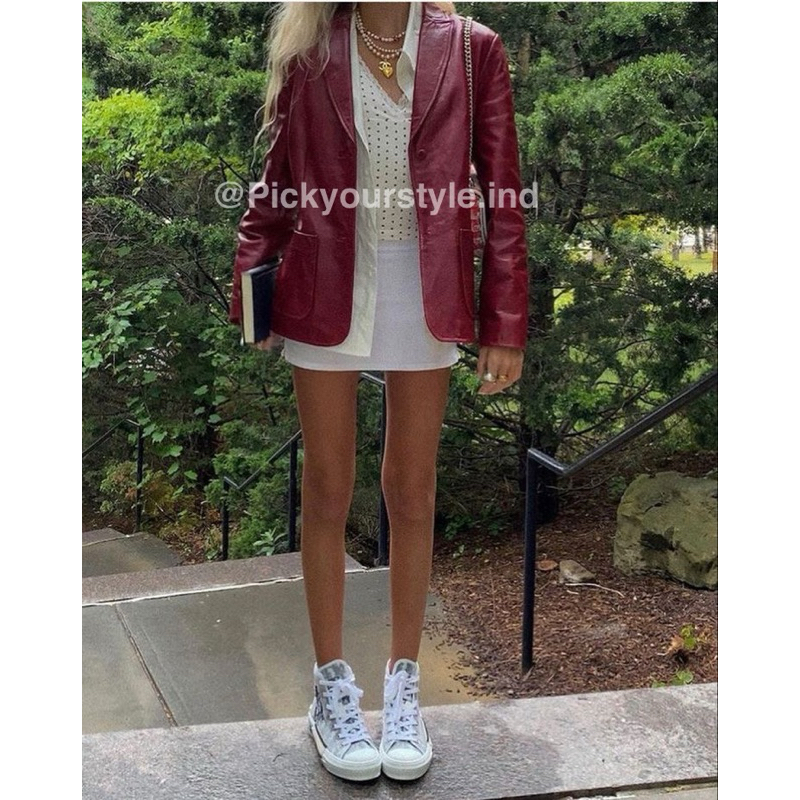 Jual jaket kulit wanita Maroon jaket kulit maroon Red Leather Jacket ...