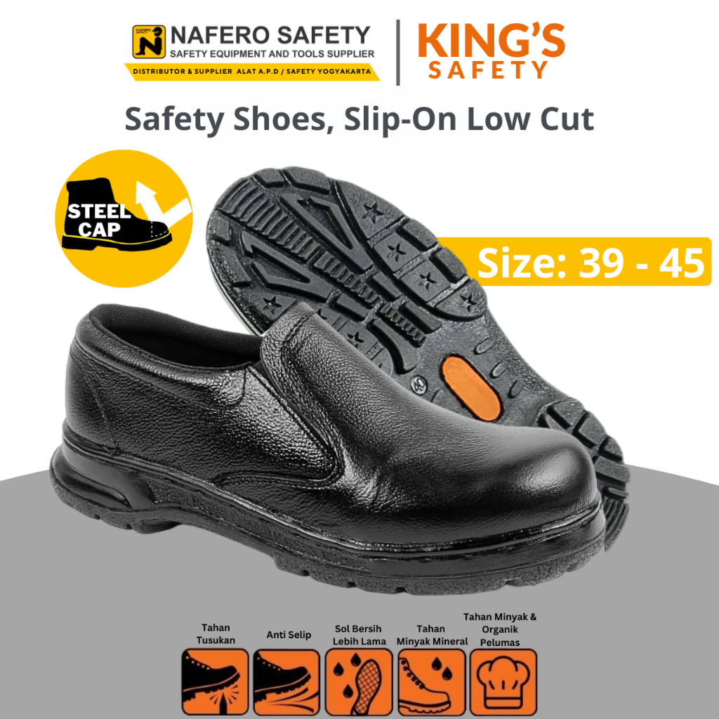 Jual Sepatu Safety Kerja Proyek Work Shoes Kulit Low Cut Slip On KINGS ...