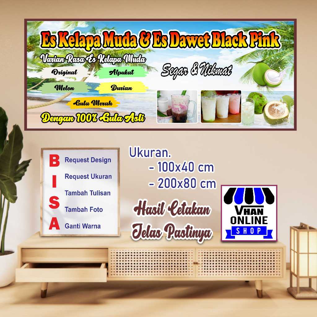 Jual Cetak Banner Spanduk Custom Es Kelapa Muda dan Es Dawet | Shopee ...