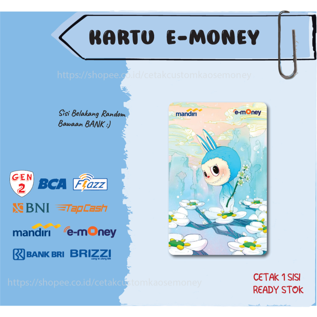 Jual KARTU E MONEY E TOLL GAMBAR LABUBU BLUE FLOWERS EMONEY MANDIRI ...
