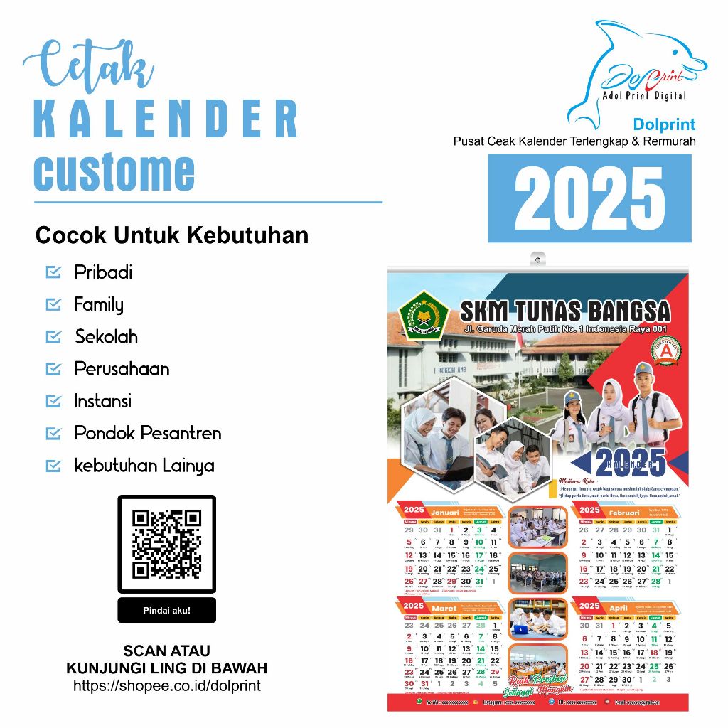 Jual Kalender Dinding ( 3 Lembar / 4 Bulanan ) Custom Desain | Shopee ...