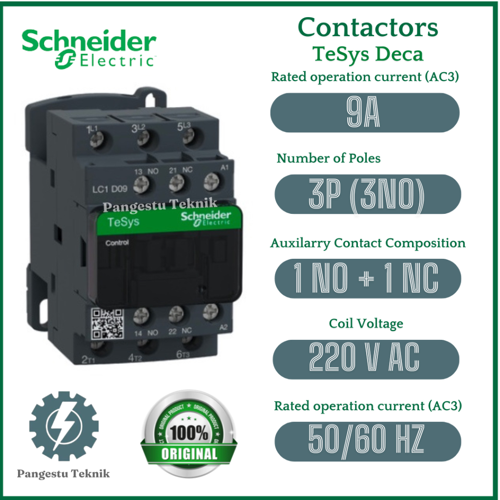 Jual (100% ORI) KONTAKTOR LC1D09M7 SCHNEIDER / CONTACTOR SCHNEIDER LC1D09 M7 9A (AC-3) 220V ...