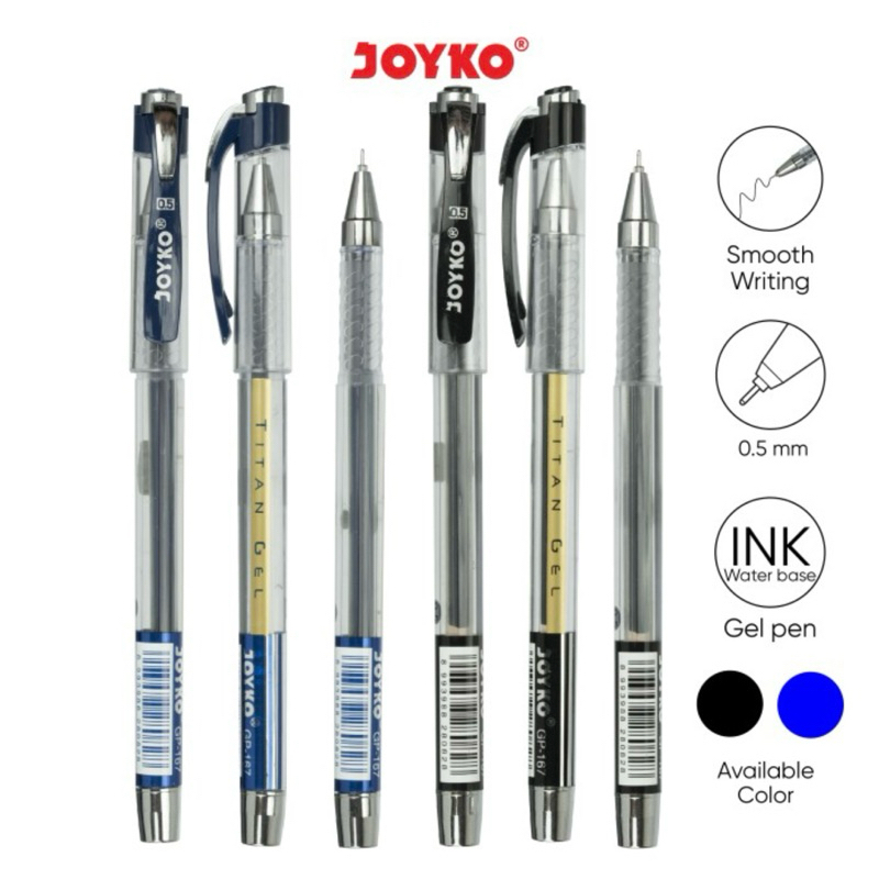 Jual PEN JOYKO TITAN GEL GP 167 / PEN GEL HITAM JOYKO 0.5mm (1pak isi ...
