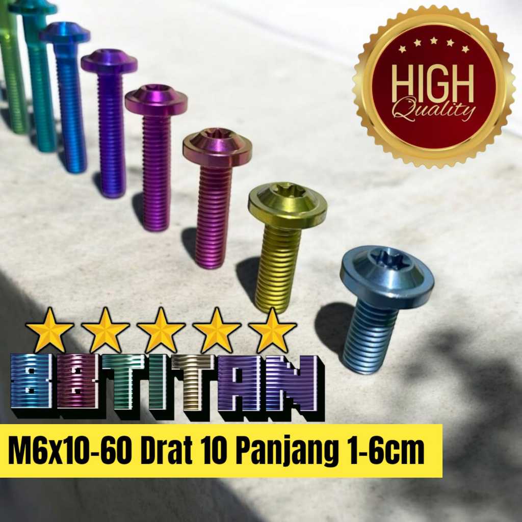 Jual Baut Titanium Gr5 M6 Dart 10 Big Head M6x10-M6x60 Panjang 1-6cm | Shopee Indonesia
