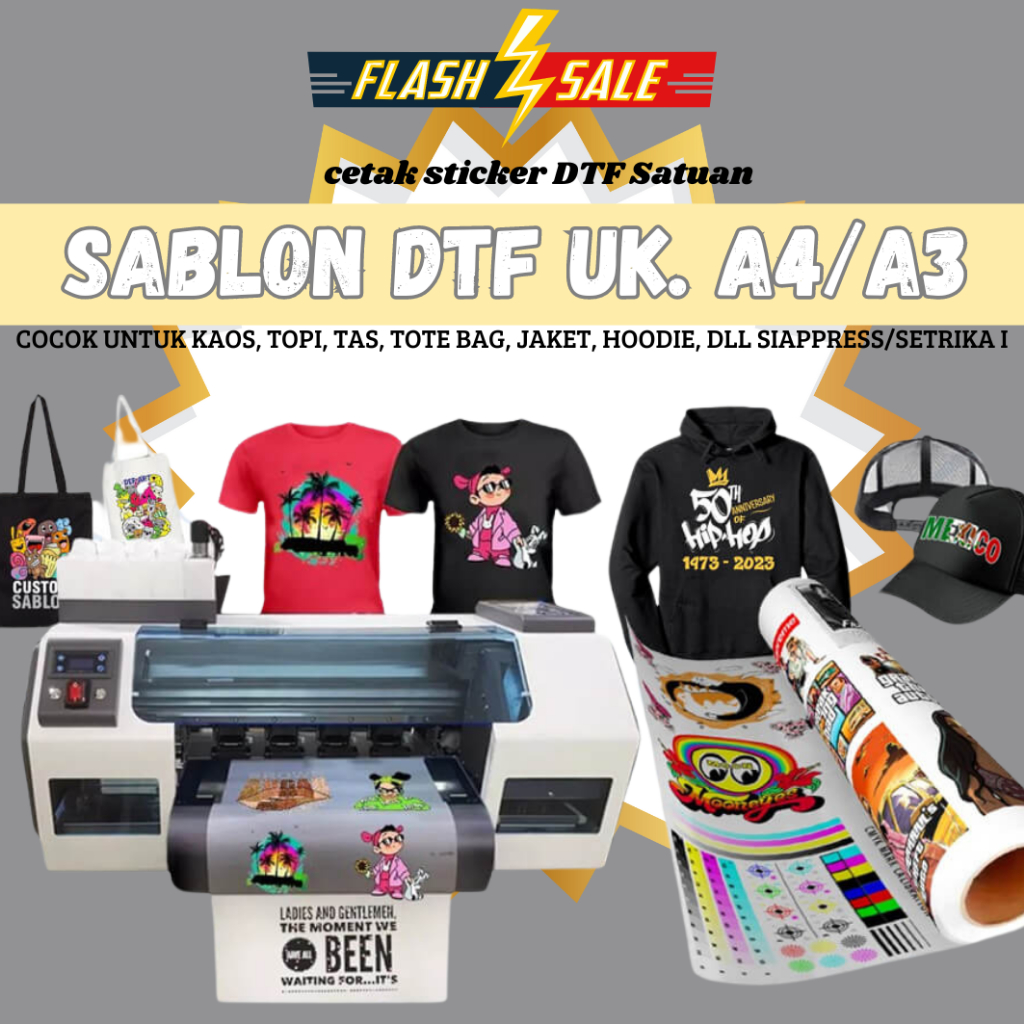 Jual Sticker DTF satuan sablon baju kaos custom ukuran A4 sticker ...
