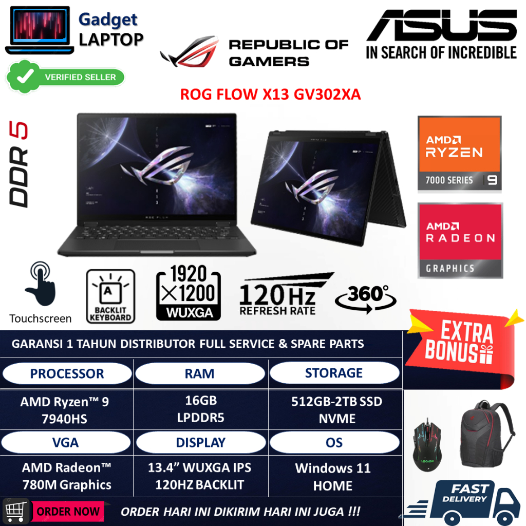 Jual Asus ROG Flow X13 GV302XA Ryzen 9 7940HS 16GB DDR5 512GB WUXGA IPS ...
