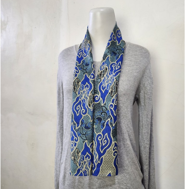 Jual S58 Syal Leher Batik Wanita Scarf Pria OSPEK Biru Mega Mendung ...