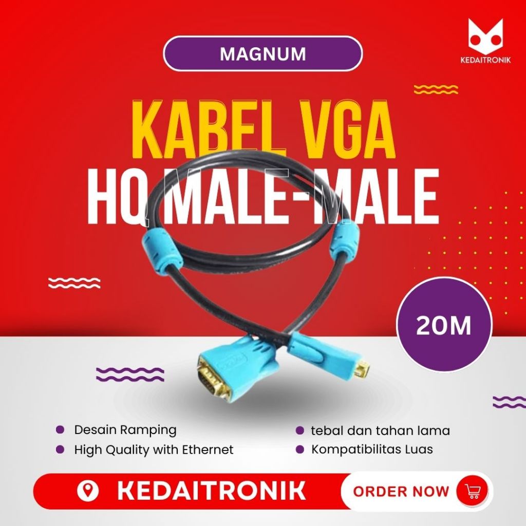 Jual Kabel VGA MM GOLD 20M HQ Male-Male with Ethernet Cable MAGNUM ...