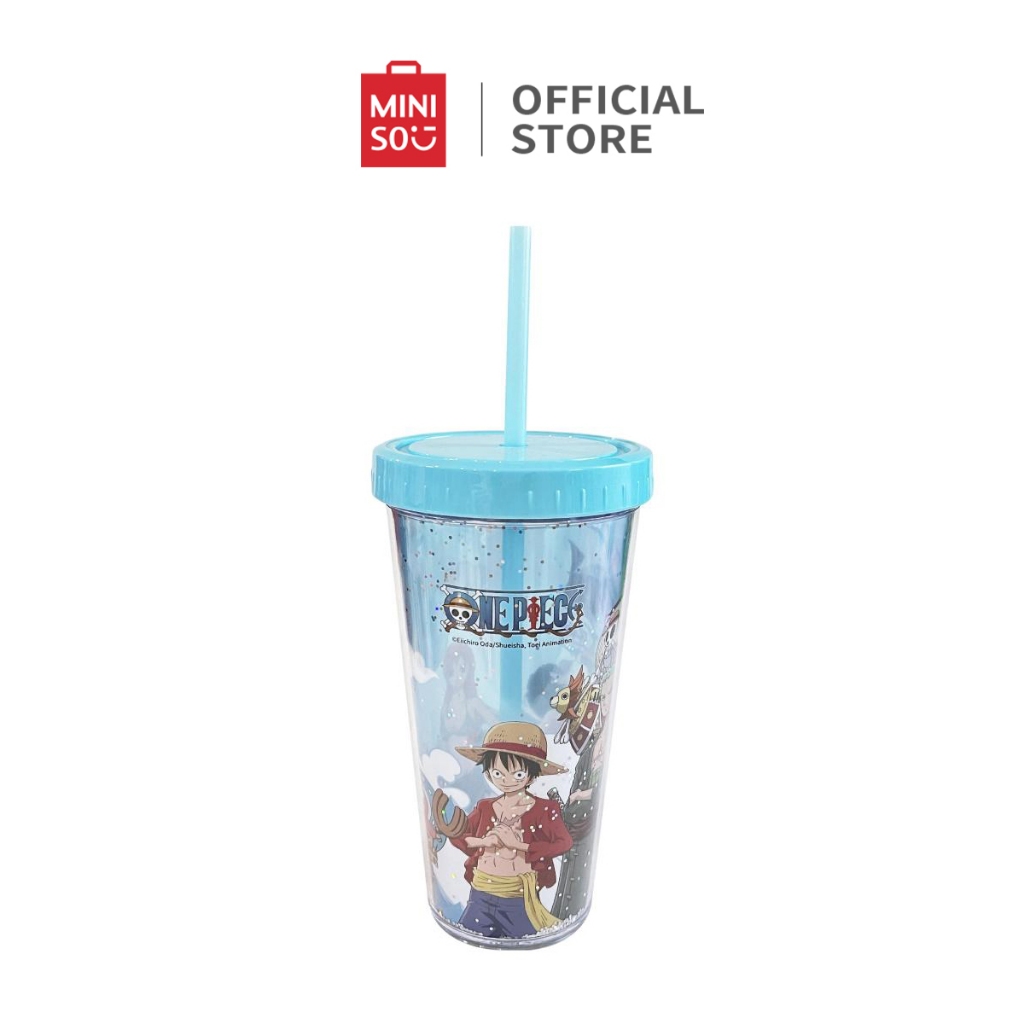 Jual MINISO X One Piece Tumbler Plastik Double Wall Classic Dengan Sedotan 420mL Warna Coklat ...
