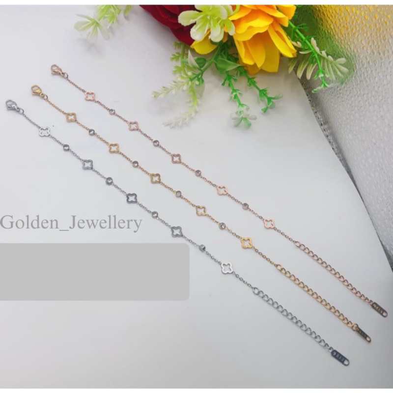 Jual Gelang Titanium Bunga Clover Bolong permata anti karat & anti ...