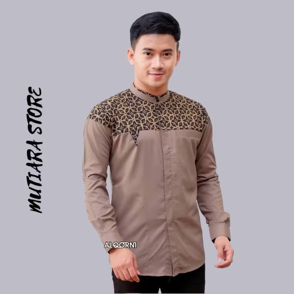 Jual Baju Koko Pria Lengan Panjang Motif Arjuna Warna Coksu Kombinasi ...
