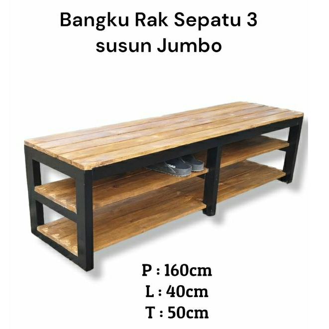 Jual Bangku Rak Sepatu 3 Susun Jumbo (160x40x50cm) | Shopee Indonesia