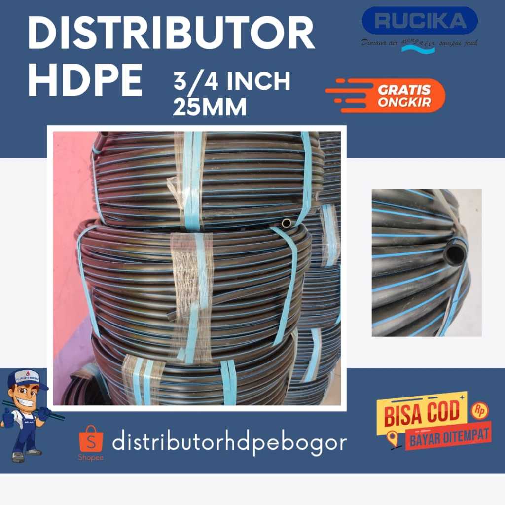 Jual PIPA HDPE 3/4 INCH RUCIKA PN16 25MM ATAU SELANG AIR STANDAR PDAM ...
