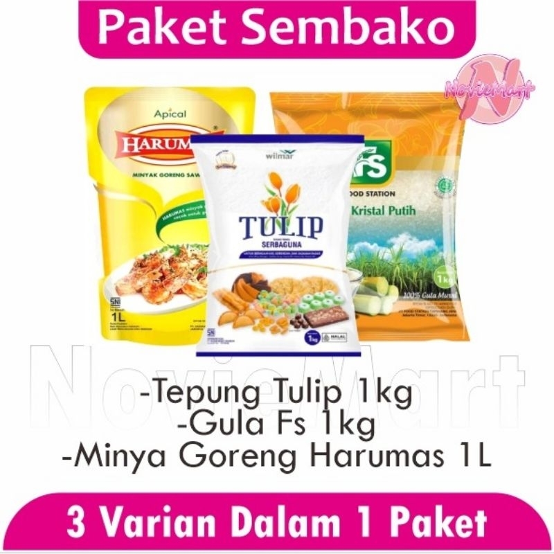 Jual Paket Sembako Murah Isi 3 Varian Gula Fs 1kg Minyak Goreng Harumas ...