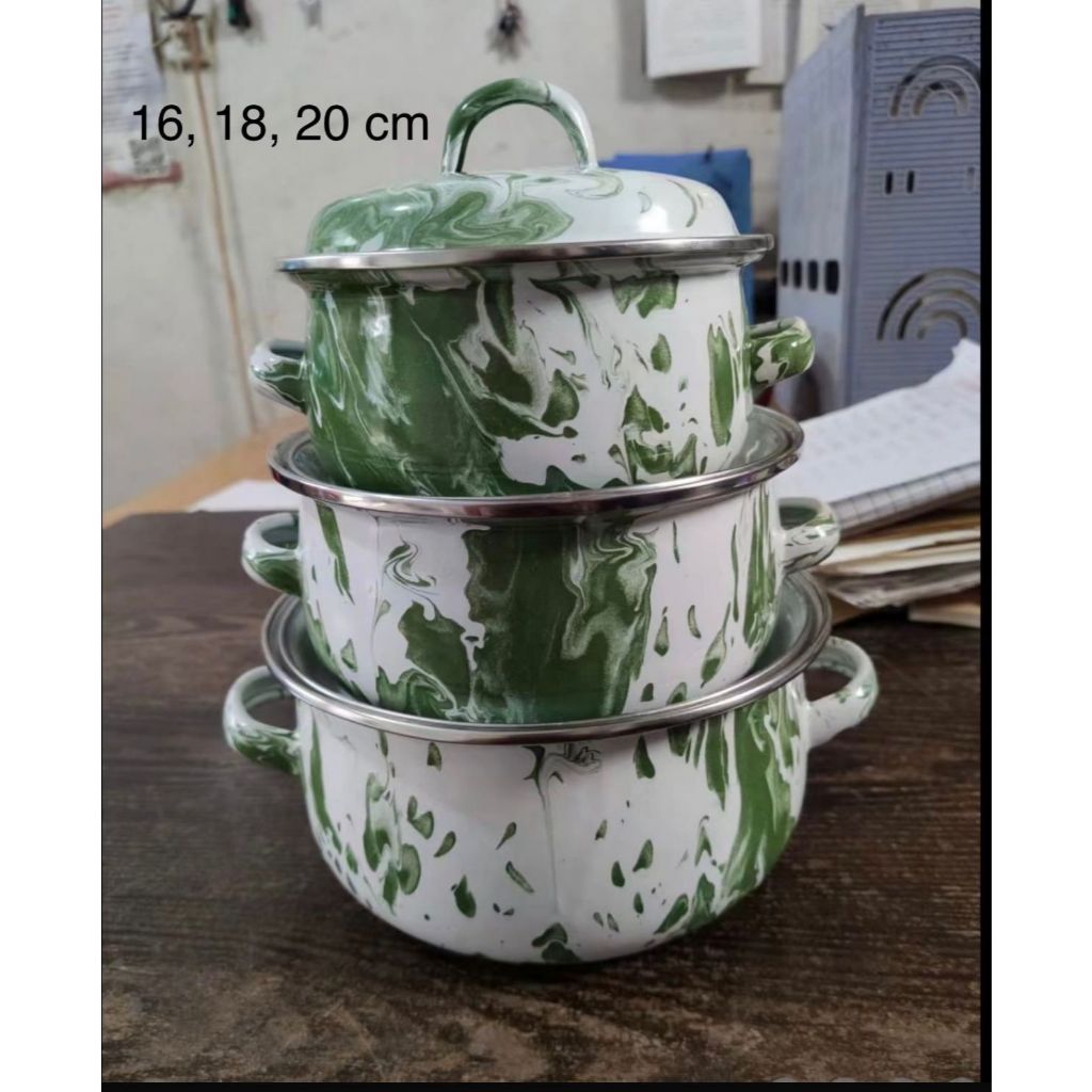Jual Panci Set Enamel Jadul 3 Ukuran (16, 18 dan 20 cm) | Shopee Indonesia